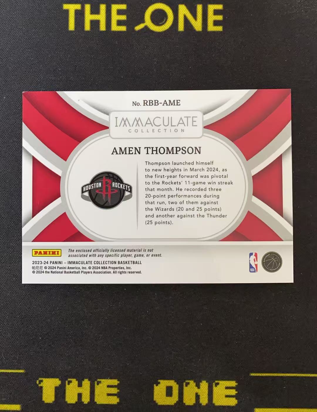 2023-24 Panini Immaculate Amen Thompson RC 【TheOne】阿门 汤普森 火箭新秀 IMM 4/5编 ...