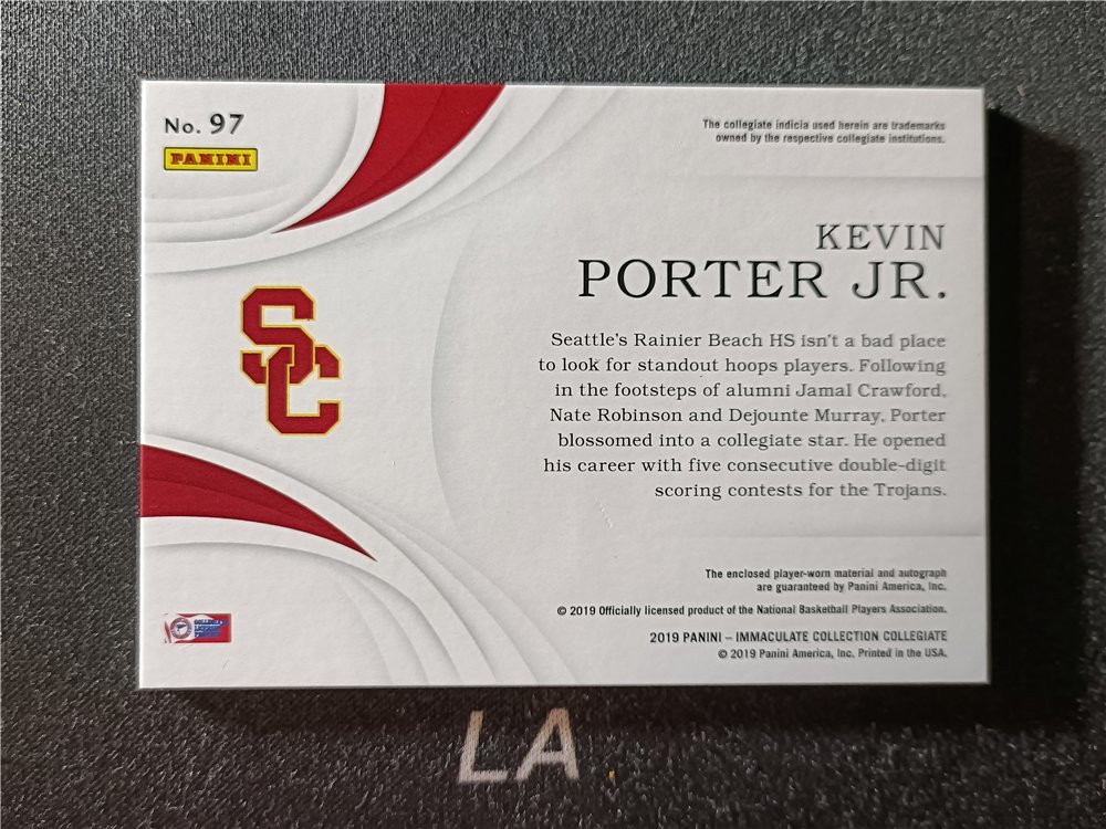 【LA拍卖】2019 Panini Immaculate Kevin Porter Jr. 大学IMM 新秀RC 小凯文 波特 火箭 骑士 ...