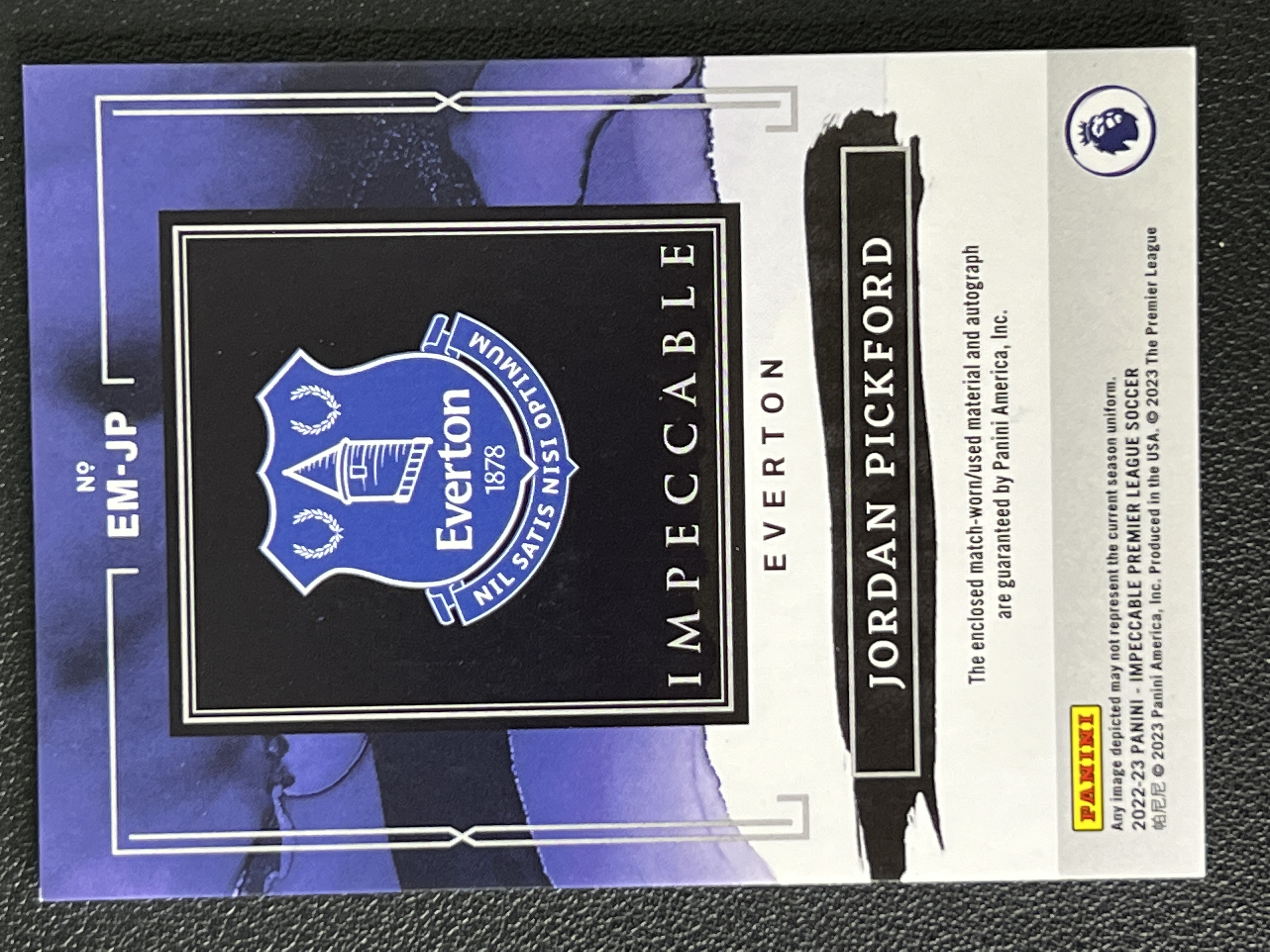 2022-23 Panini Impeccable Jordan Pickford 【禄卡拍卖】英超 埃弗顿 皮克福德 签名 Patch衣料 ...