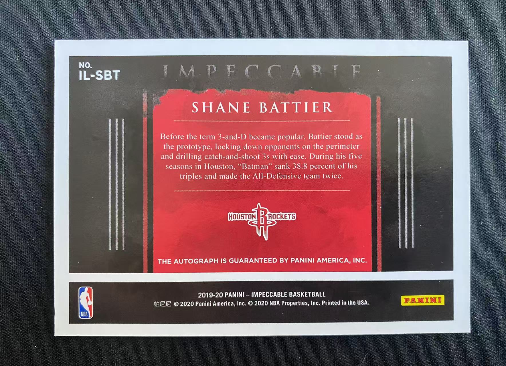 【长安代卖 截标预付80%】2019-20 Impeccable 小真金 火箭 Shane Battier 蝙蝠侠 肖恩巴蒂尔 Illustrious Ink签字 蓝笔卡签 96/99编 墨迹 ...