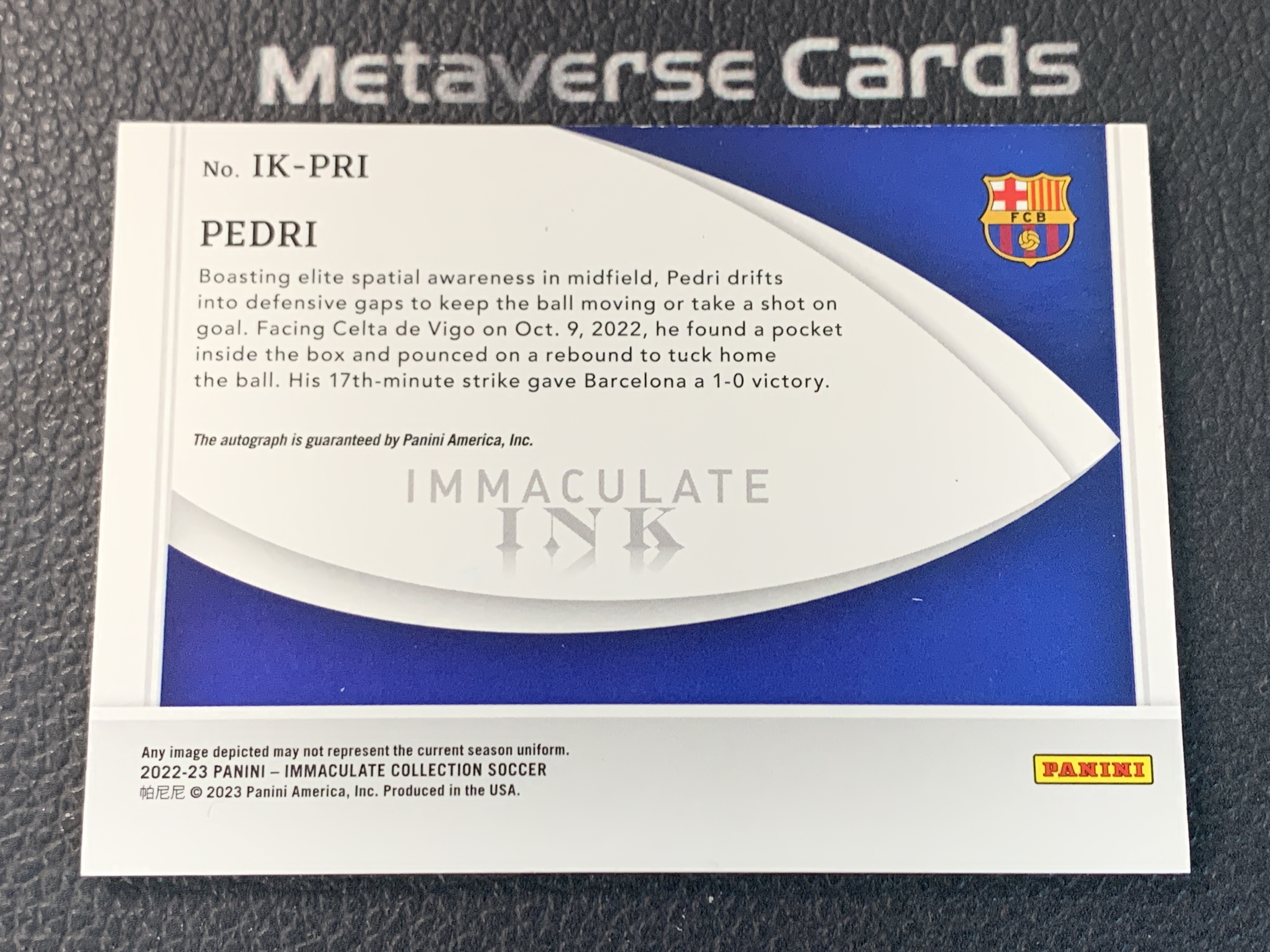 【元宇宙拍卖】B34-004：2022-23 Immaculate Pedri 巴萨 西班牙 佩德里 IMM Ink 限量 签字 签名 25/73 微瑕如图 卡淘