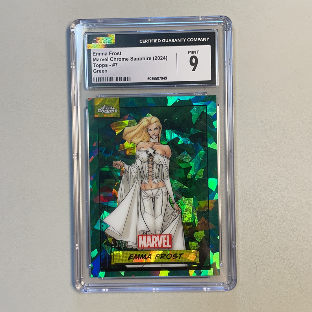 2025 Topps Marvel (MCU) 漫威TC 白皇后 艾玛佛斯特 序号7 Base带编绿宝石碎冰折射99编 CGC9分 2024 ...