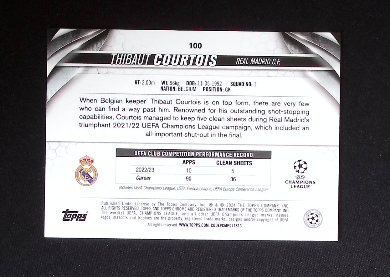 2024 Topps Chrome Thibaut Courtois 皇马 蒂博 库尔图瓦 024/150编 shimmer折 折射 卡品如图 ...