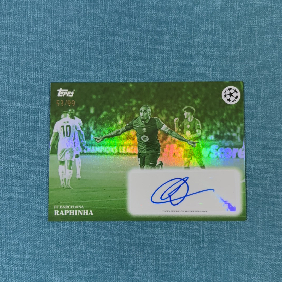 2024-25 Topps Simplicidad 欧战 极简 Raphinha 拉菲尼亚 签字 53/99编 绿折 巴塞罗那 巴萨 卡品如图 ...