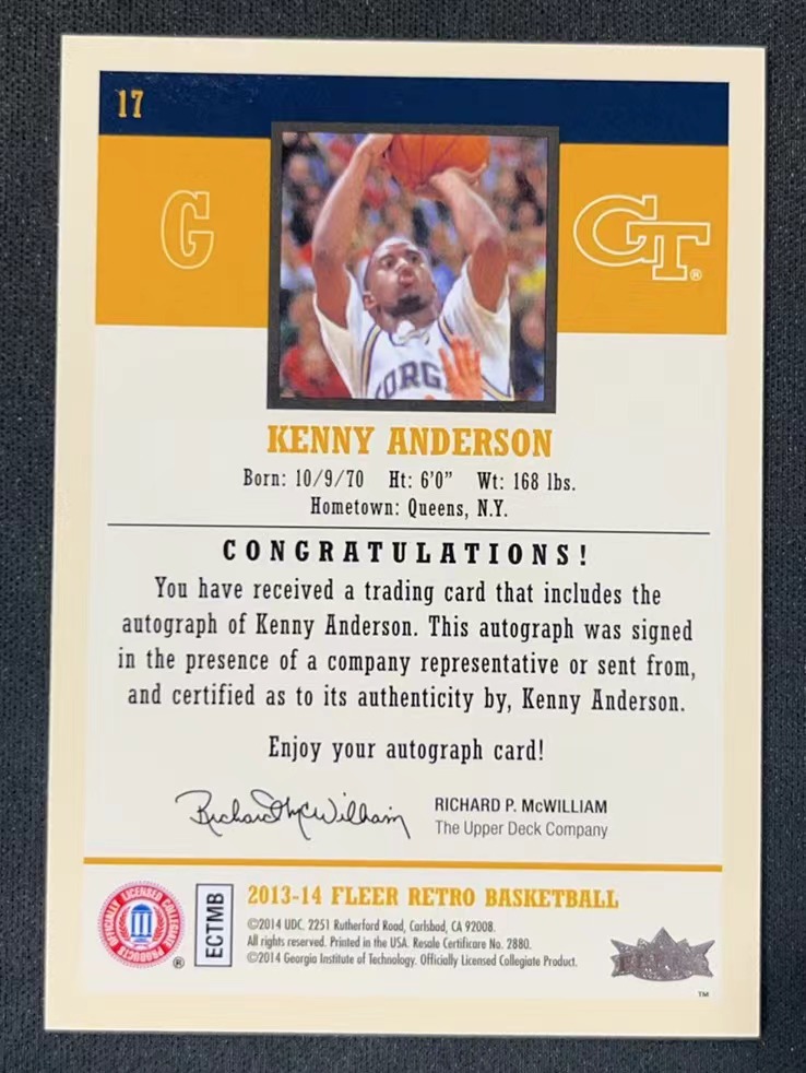 2013-14 Panini Fleer Kenny Anderson 【长安代卖】Fleer Retro 肯尼安德森 签字 实卡好看 收藏 ...