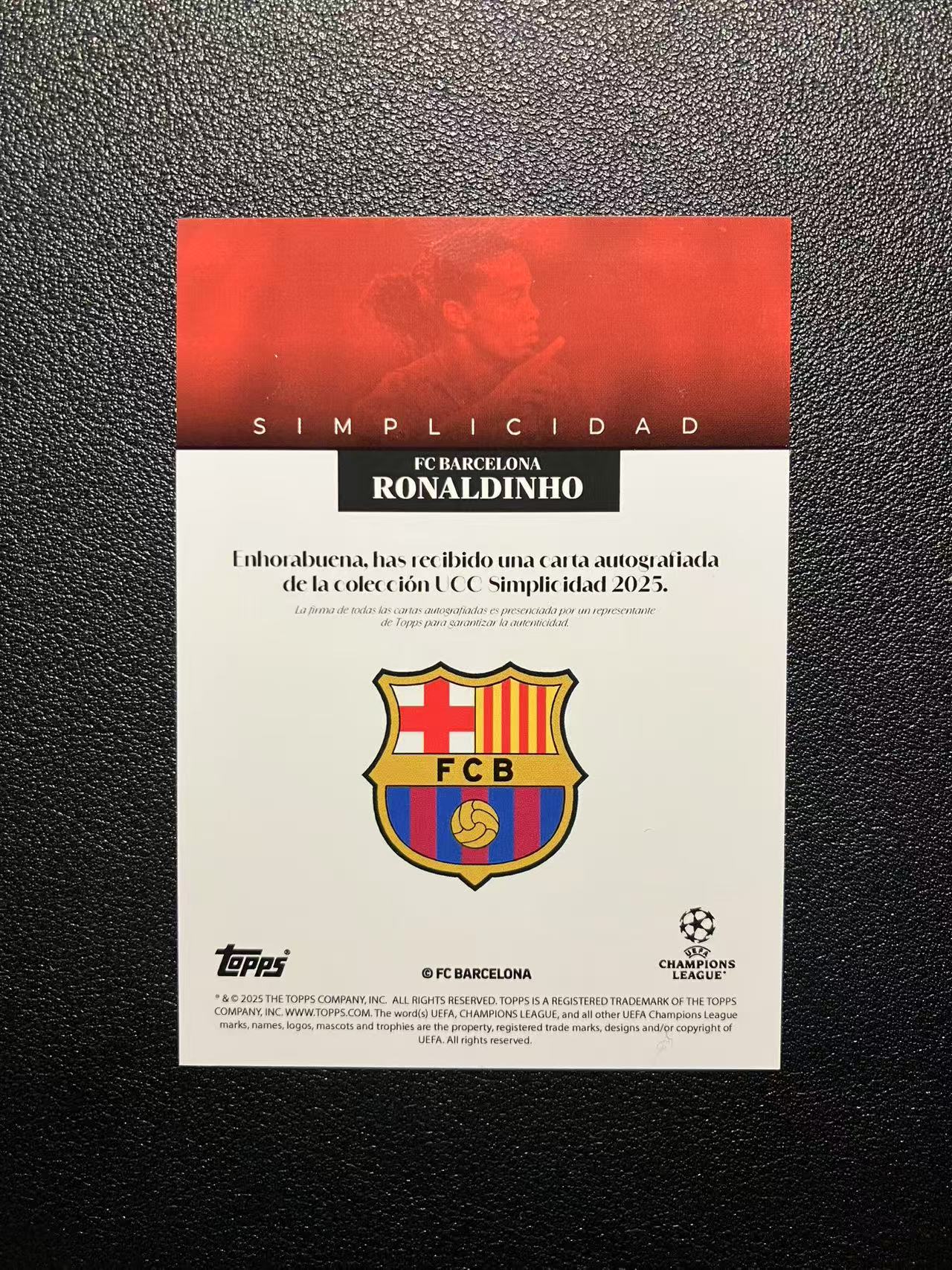 2024 Topps Simplicidad Ronaldinho 欧冠极简系列 罗纳尔迪尼奥 小罗 6/10编 红平行 传奇签 签字 完美签 ...