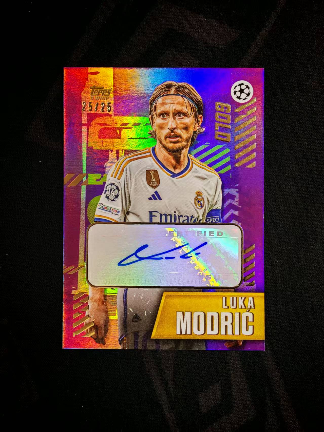 2022-23 Topps Gold UCC Luka Modric 卢卡 莫德里奇 魔笛 皇马 克罗地亚 25/25编 尾编 签字 紫折 ...