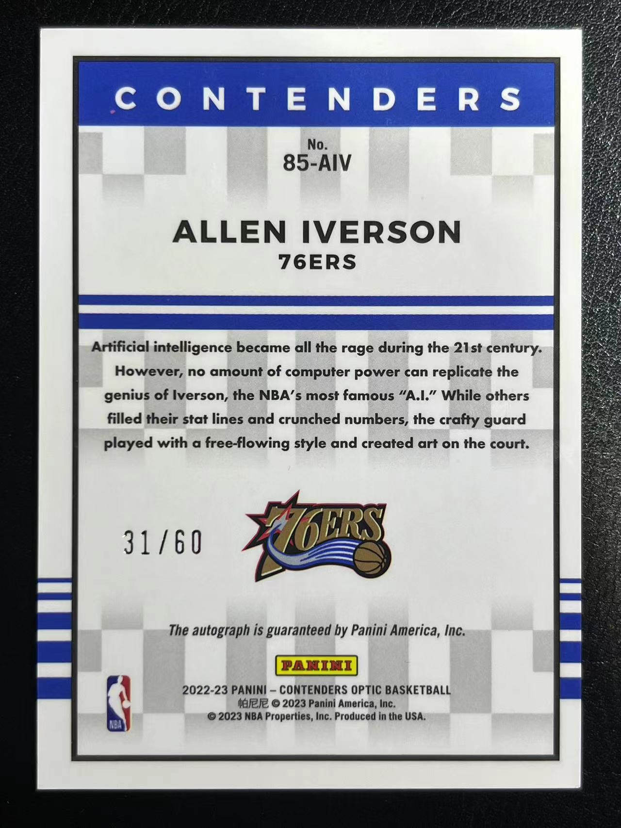 2022-23 Panini Contenders Optic Allen Iverson 艾弗森 76人选图 球票系列 60编 红平行 复古 ...