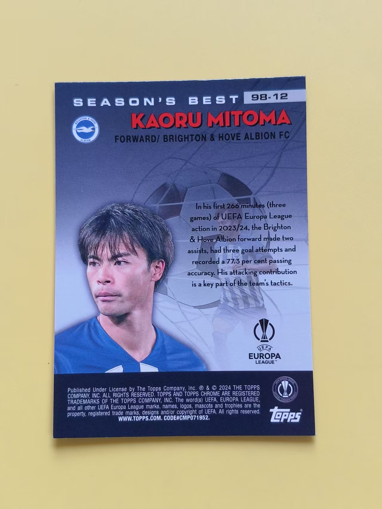 2023-24 Topps Chrome Kaoru Mitoma topps chrome 欧冠 布莱顿 三笘薰 三球王 明星射手 折射 日本 卡淘
