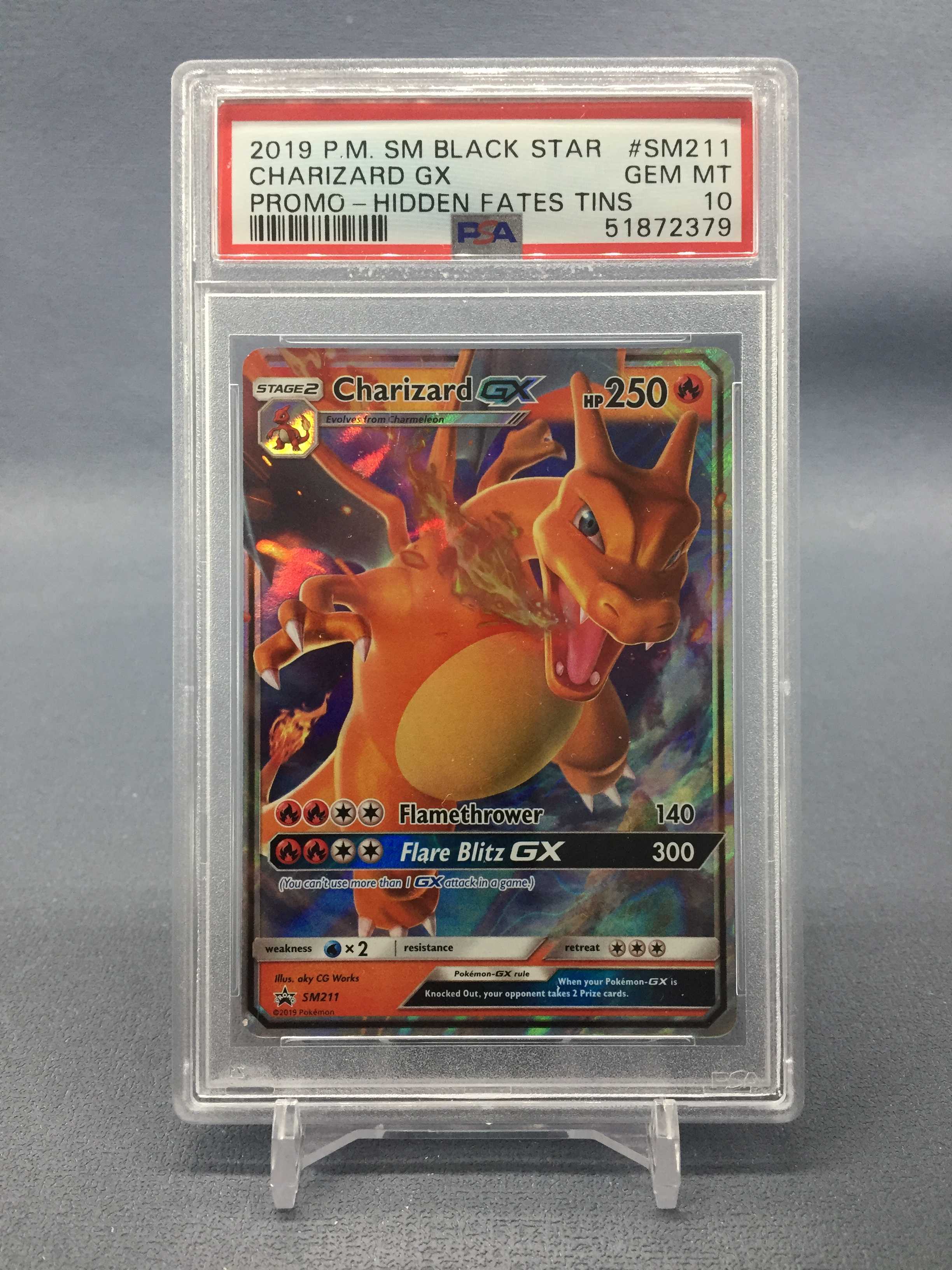 【小饼】喷火龙 GX 2019 宝可梦 PTCG 黑星 PROMO FULL ART 英文版折射HOLO SM211 PSA 10 满分评级 M7D059 卡淘