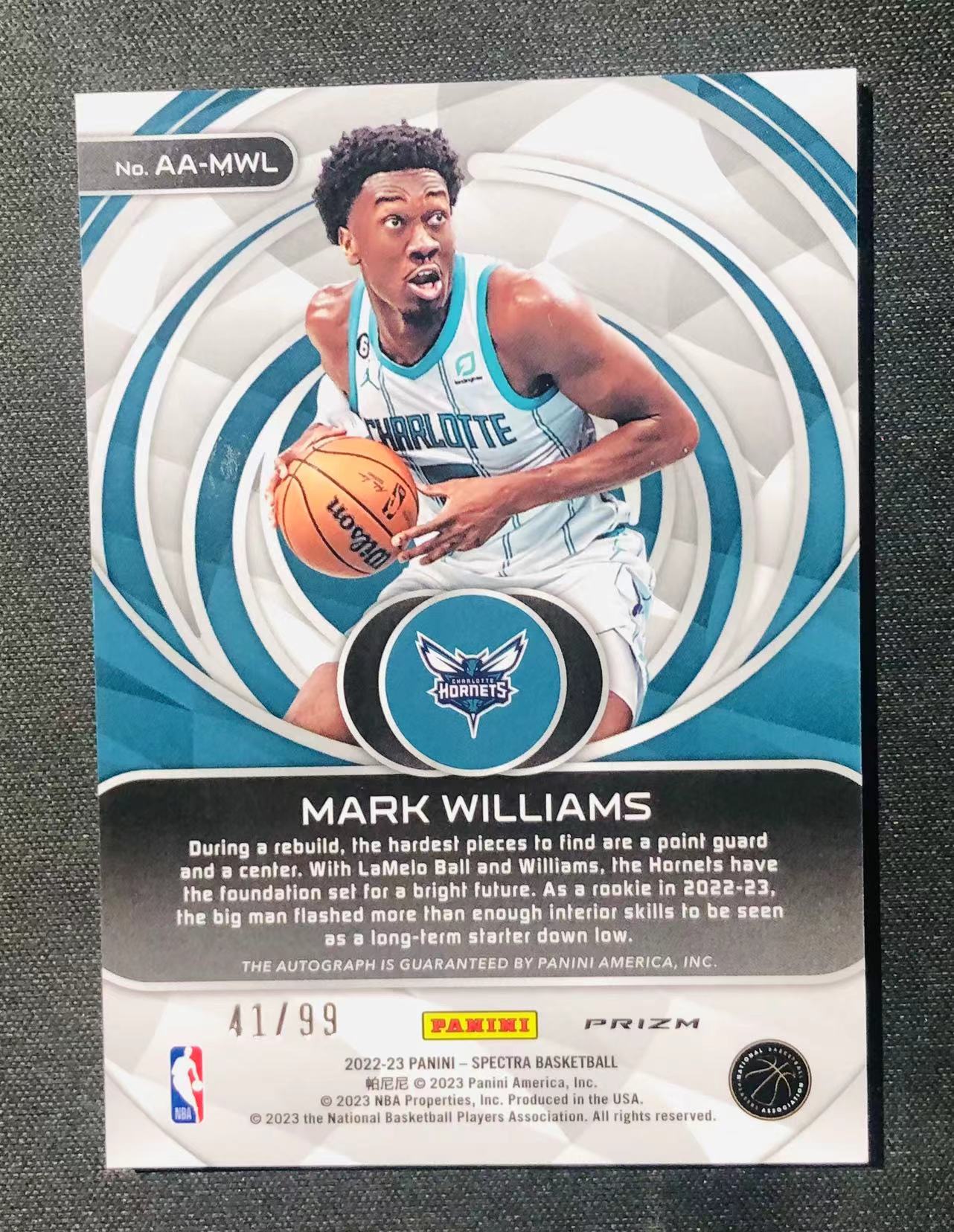 【长安代卖】2022-23 Panini Spectra Mark Williams 光谱 灰熊 新秀RC 马克威廉姆斯 新秀银折签字 41/ ...