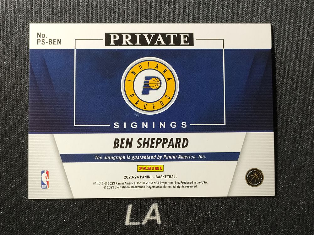 【LA拍卖】2023-24 Panini Private Signings Ben Sheppard 新秀RC 本 谢泼德 步行者队 折射 ...