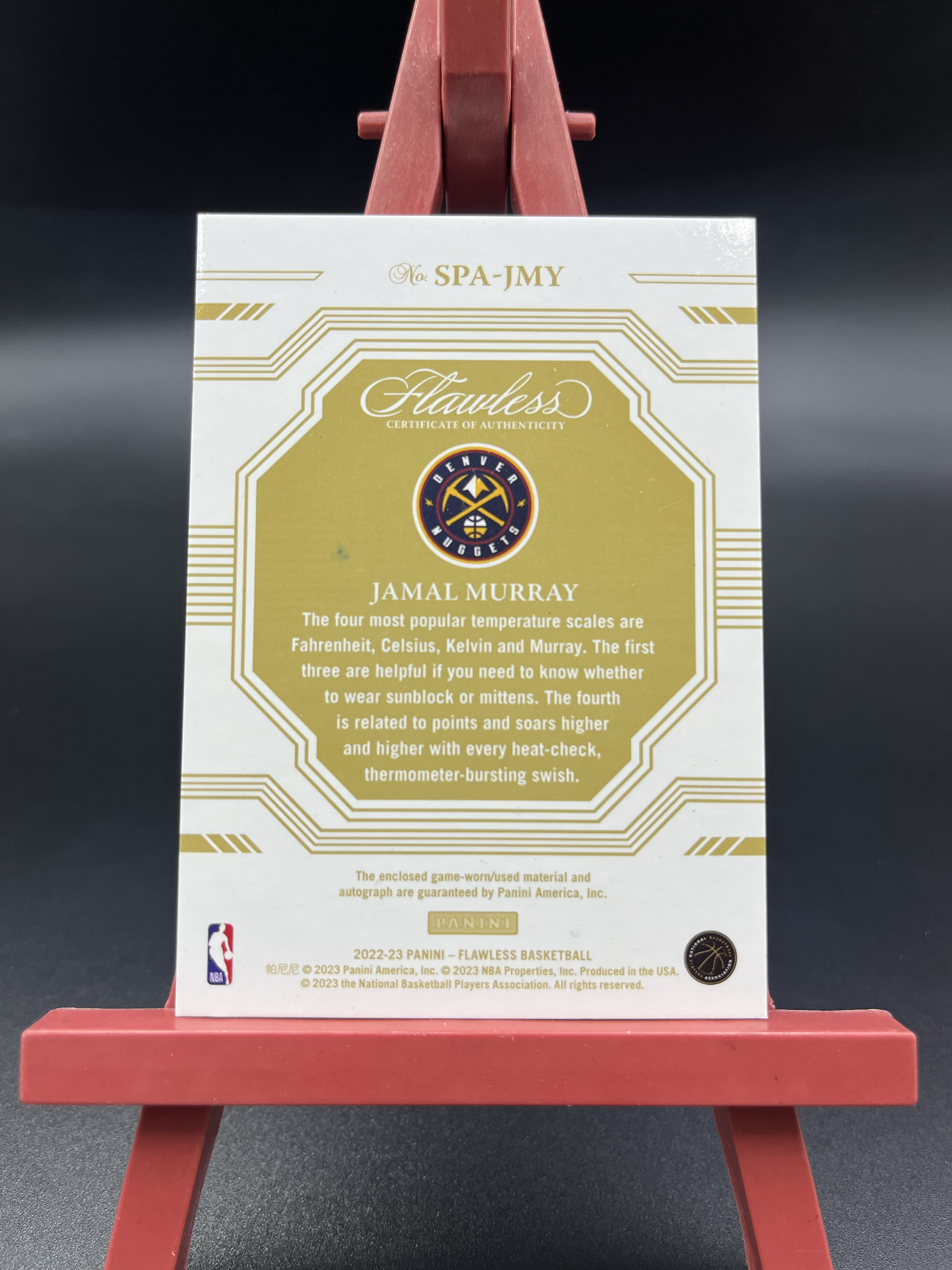 2022-23 Panini FLAWLESS 手提 掘金 贾马尔 穆雷 默里 JAMAL MURRAY 9/10编 金版 双色暴力球衣物料 ...