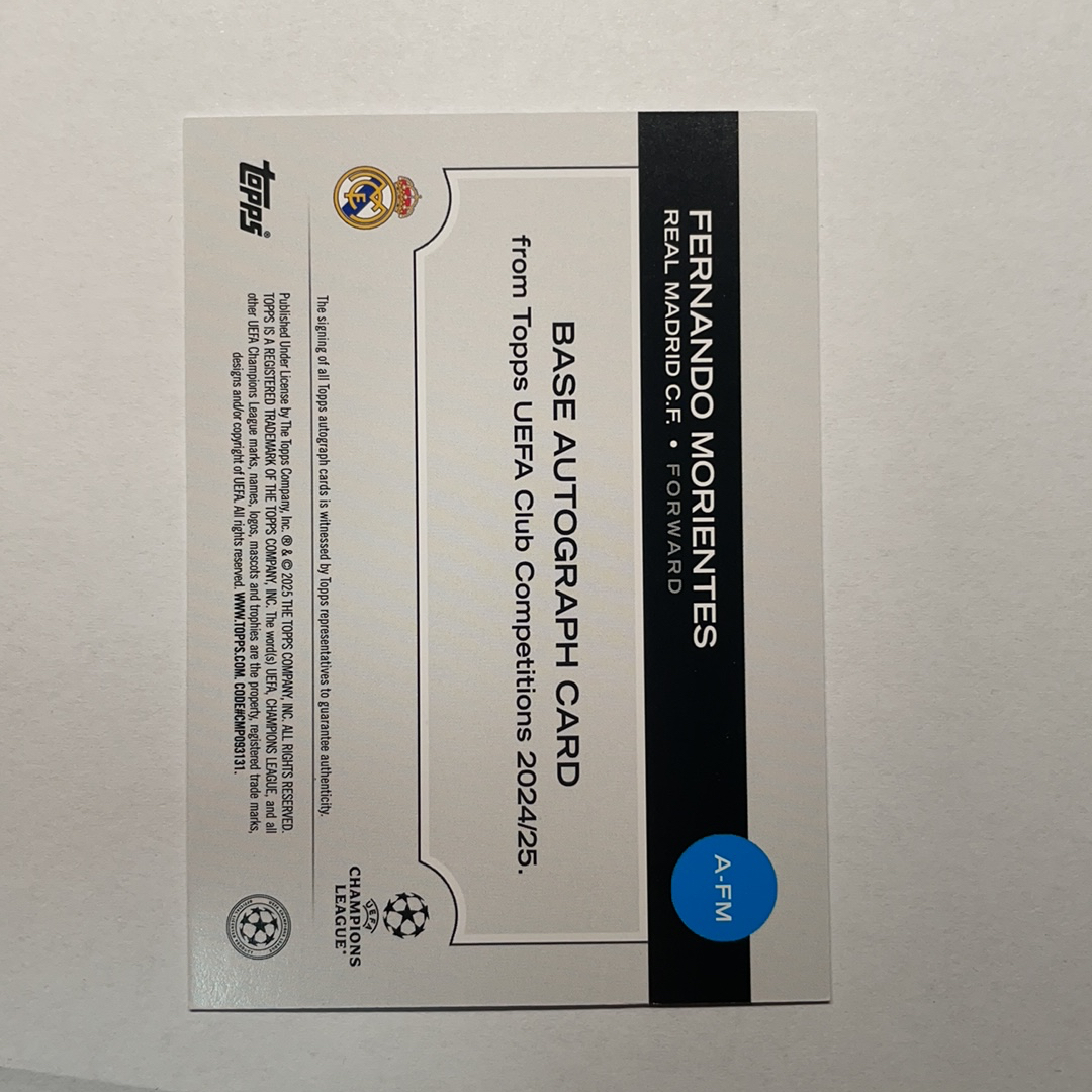 2024-25 Topps ucc Fernando Morientes 费尔南多 莫伦特斯 签字 银折签 皇马 皇家马德里 利物浦 西班牙 ...