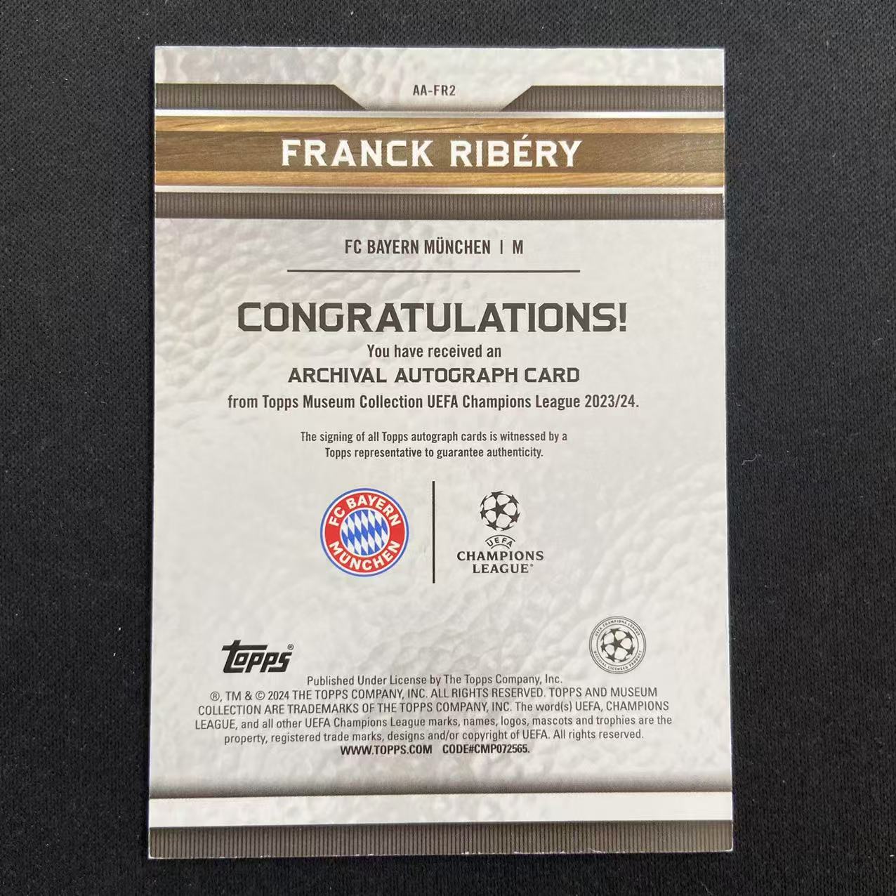 2024 Topps 欧战博物馆 Frank Ribery 里贝里 Archival SP签字 金平行 拜仁慕尼黑 法国 18/50编 ...