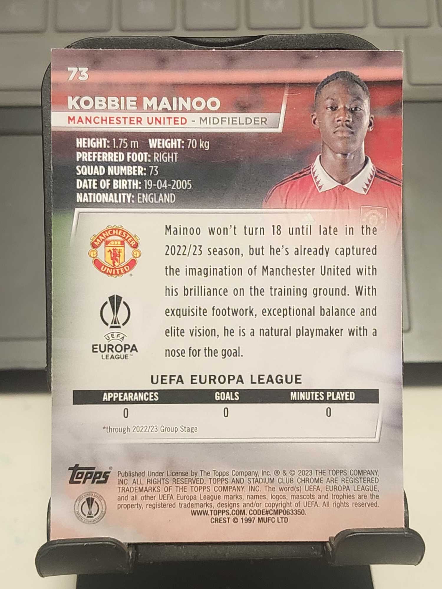 2023 Topps Stadium Club Chrome mainoo RC 欧战 竞技场 科比 梅努 曼联 英格兰 超新星 新秀年 卡品 ...