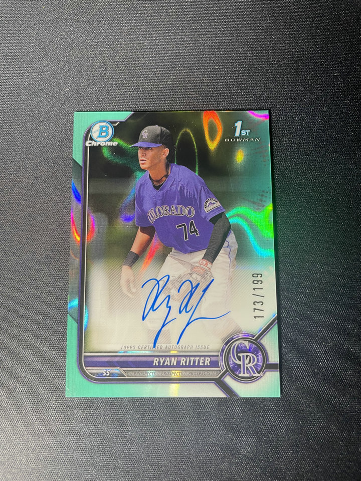2022 Topps Bowman Chrome Ritter RC MLB科罗拉多落基 Ryan Ritter 新秀1st 绿熔岩 签字卡签 ...