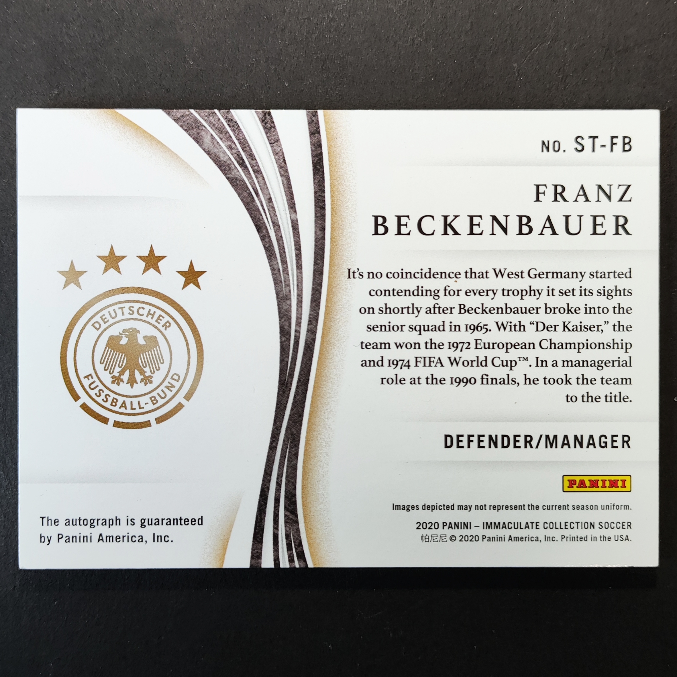 2020 Panini Immaculate Franz Beckenbauer RC Spanning Time前世今生/25编单一平行签字 ...
