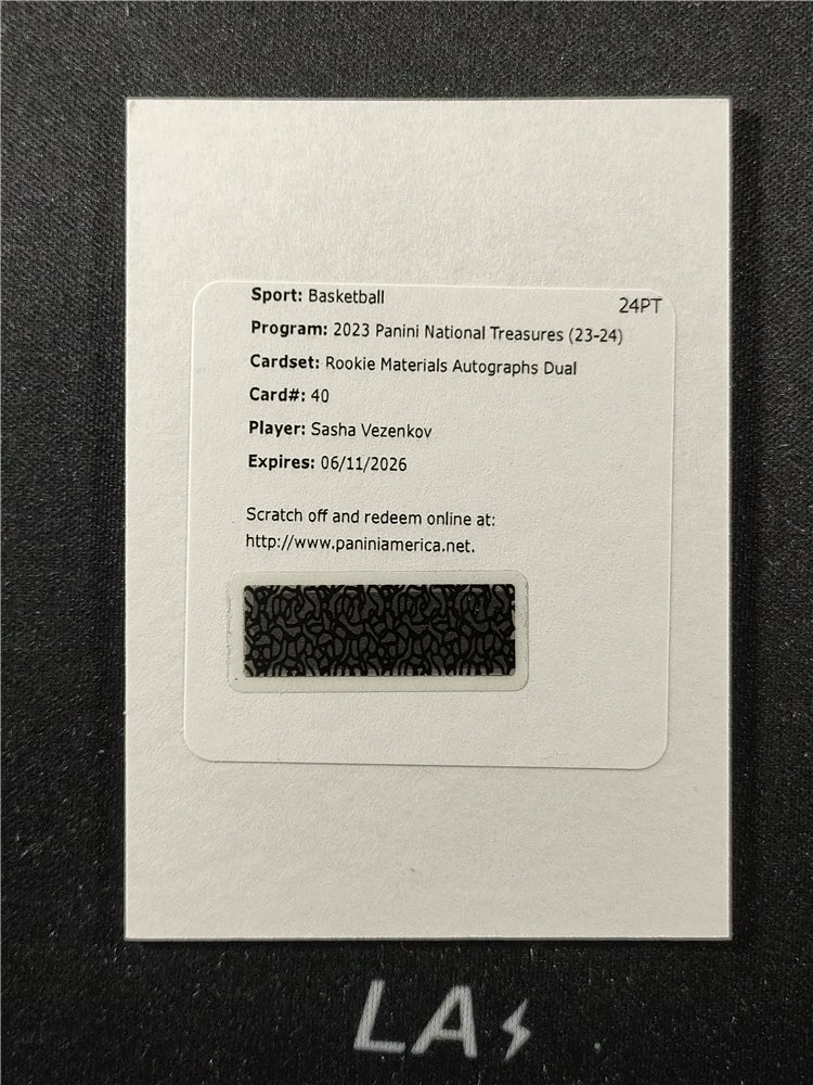 【LA拍卖】2023-24 Panini National Treasures Sasha Vezenkov 国宝 新秀RC 萨沙 维琴科夫 ...