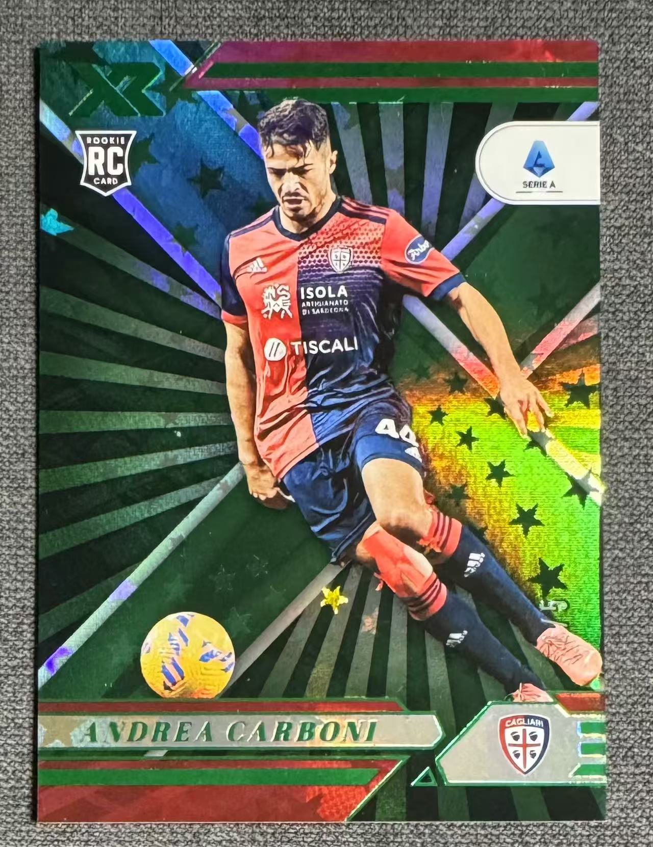 2021-22 Panini Chronicles Andrea Carboni RC XR 编年史 意甲 卡利亚里 蒙扎 意大利 安德烈 卡尔博尼 新秀 2/5编 绿星星折 卡品如图 大师兄 卡淘