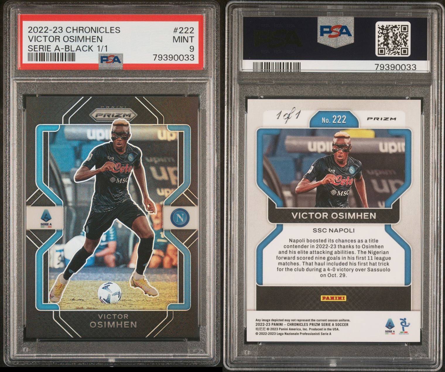 2022-23 Panini Chronicles Victor Osimhen 奥斯梅恩 1/1 编 正黑折 psa9 10 19 23 ...