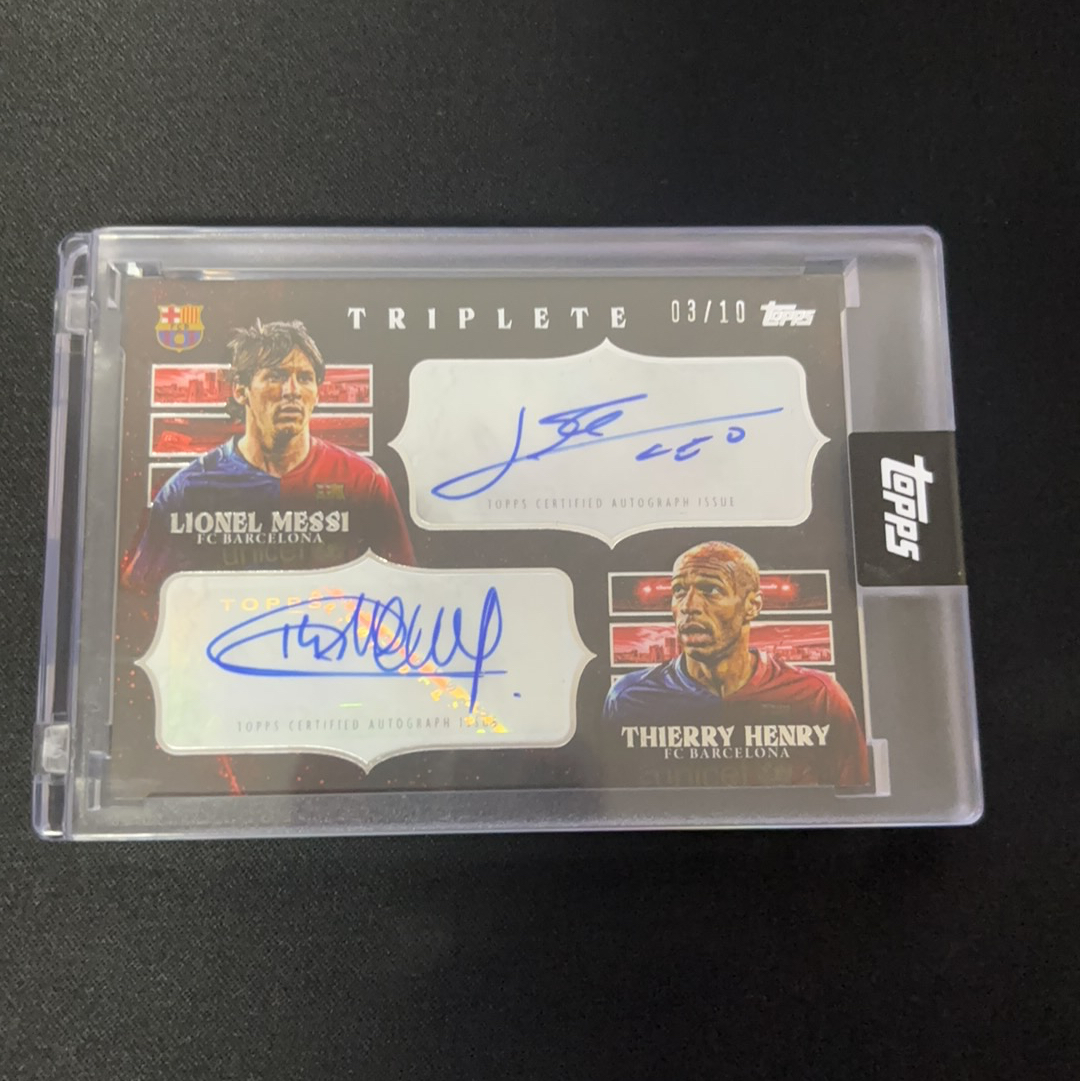 2024 Topps triplete Lionel Messi 【小柴拍卖】巴萨三冠王队盒系列 梅西 亨利 henry 签字 双人 双签 3 ...