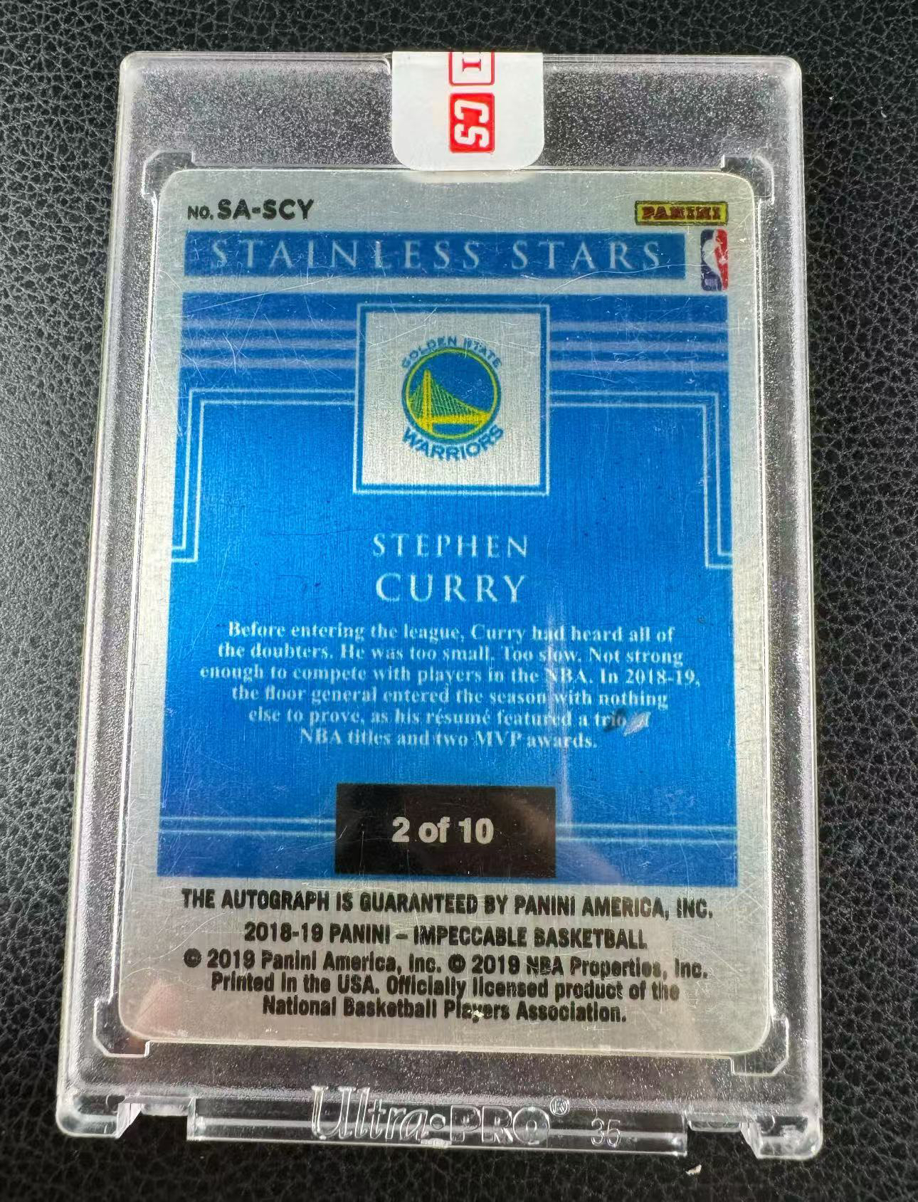 2018-19 Panini Impeccable Stephen Curry 小真金 勇士 斯蒂芬库里 10编 签字卡签 金版 金铁板签 ...