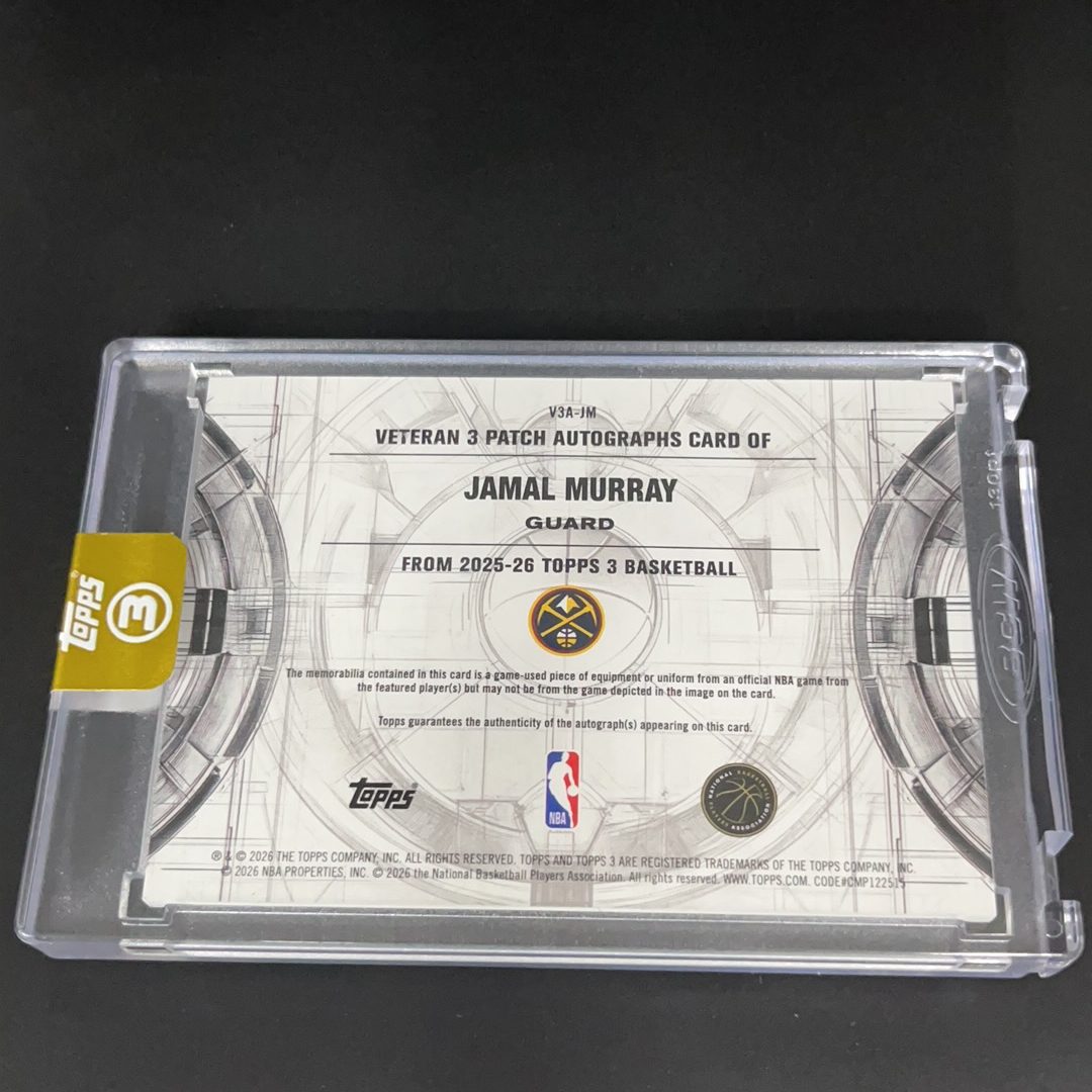 2025-26 Topps Three Jamal Murray 【SS】篮球 3系列 掘金 贾马尔 穆雷 三窗 Patch 球衣物料 落场 ...