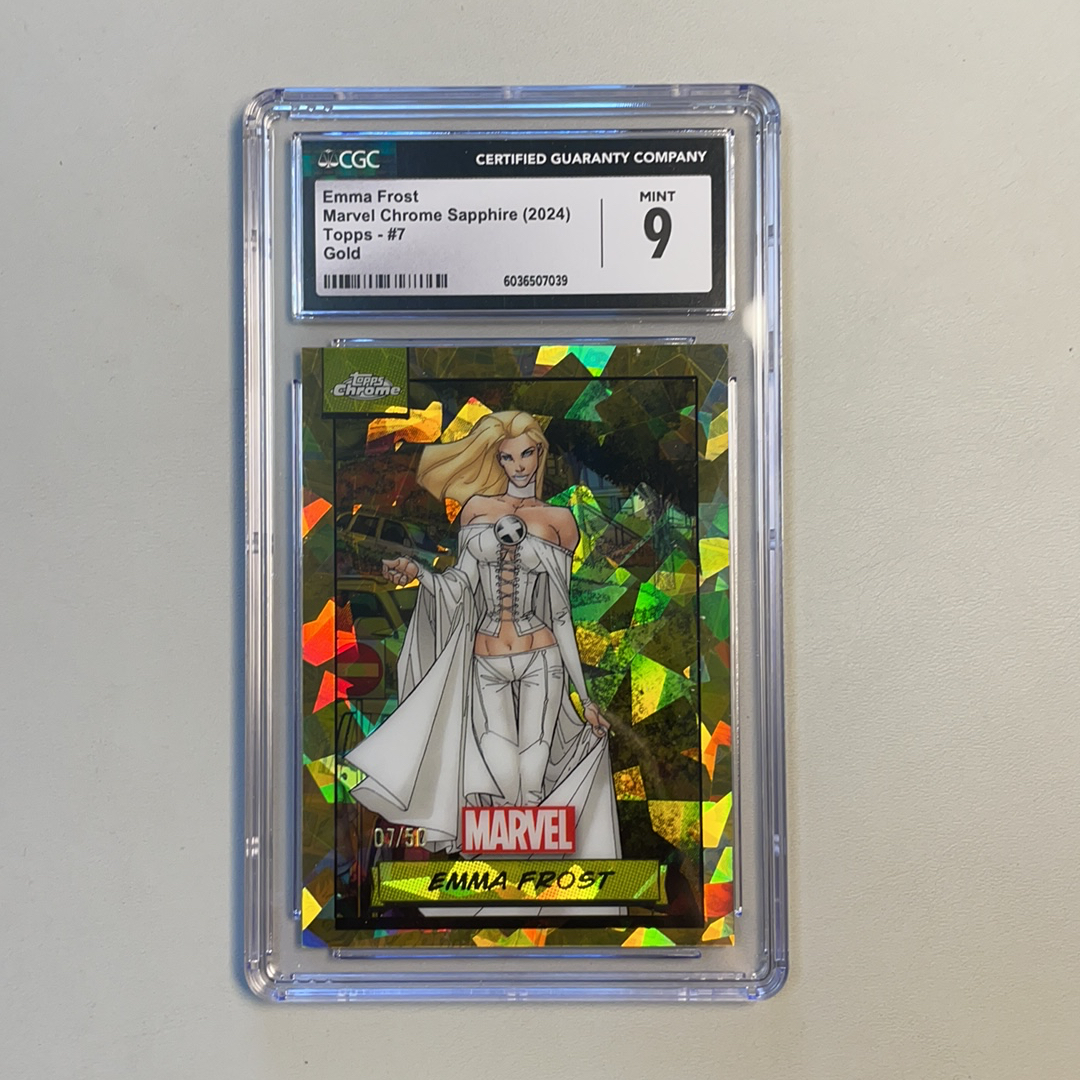 2025 Topps Marvel (MCU) 漫威TC 白皇后 艾玛佛斯特 序号7 Base带编金宝石碎冰折射50编 CGC9分 2024 ...