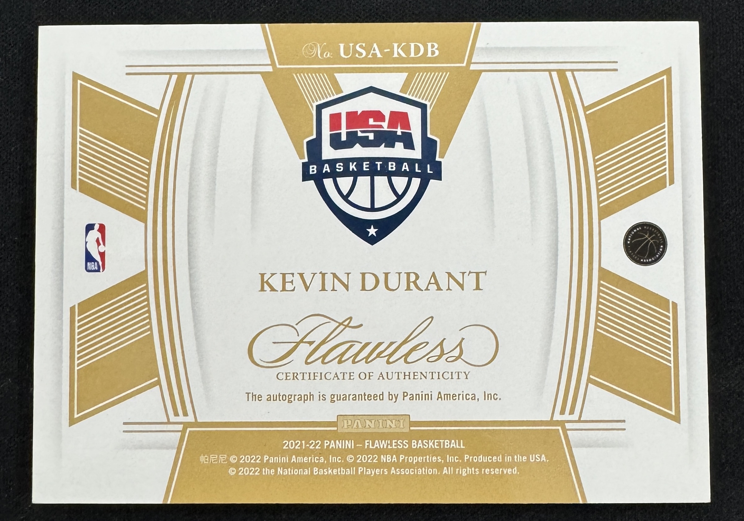 2021-22 Panini Flawless Kevin Durant 【332代卖】 手提 USA 美国队 凯文 杜兰特KD FIFA大杀器 05/15编 签字 卡签 红平行 投资收藏必备 ...