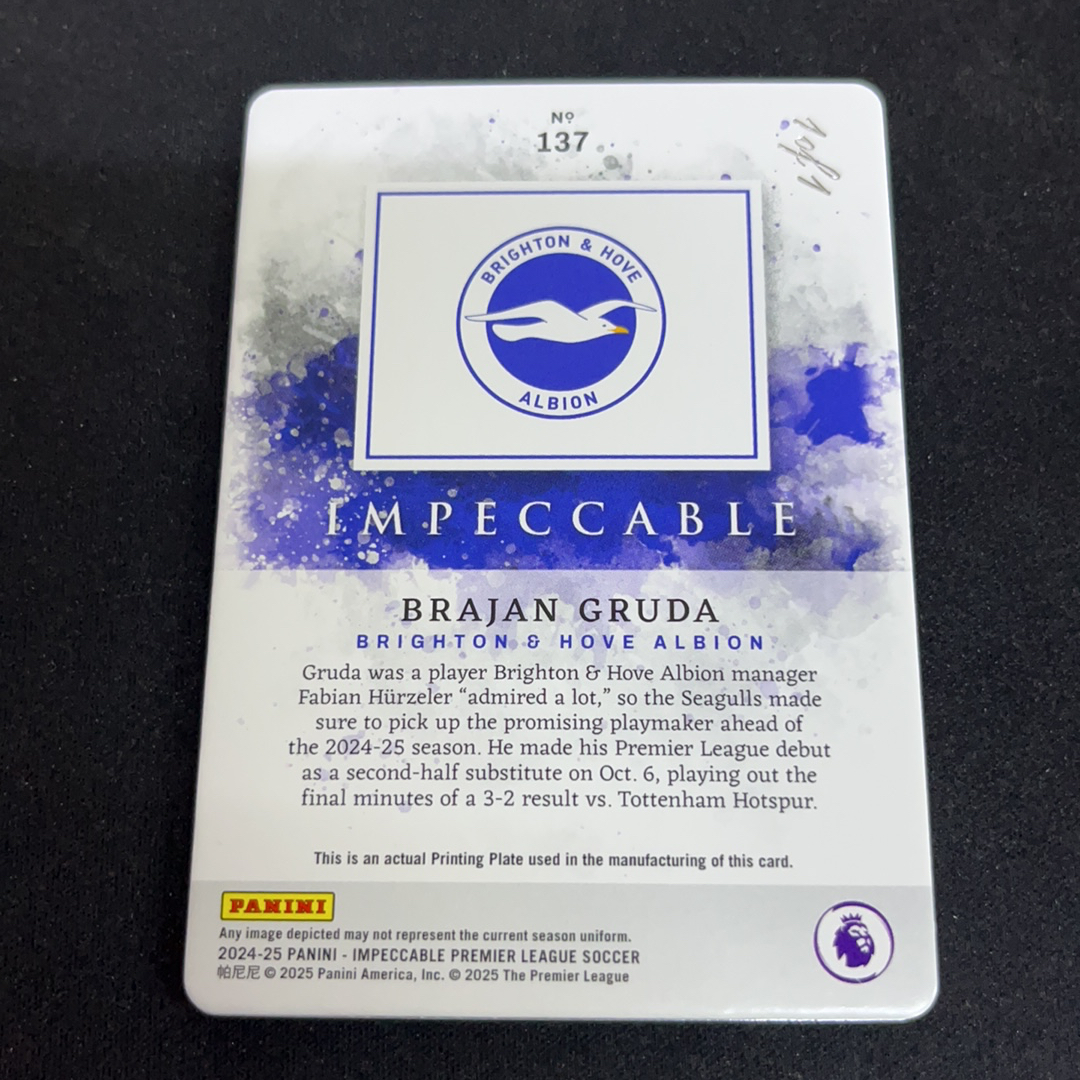 2024-25 Panini Impeccable Gruda RC 【SS】英超 小真金 布莱顿 格鲁达 新秀 模版 base 1/1编 ...