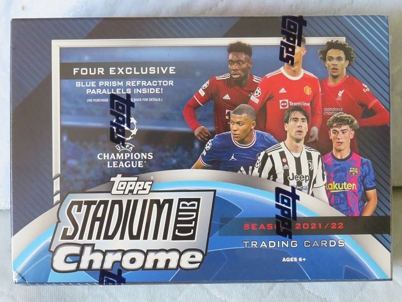 2021-22 Topps Stadium Club Chrome Mega Soccer 竞技场 配置：每盒保4张独占蓝hyper折射，一张 ...