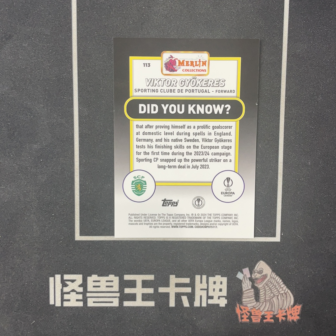 （怪兽拍卖）GSW-B66 2024 Topps Merlin chrome Viktor Gyokeres RC 梅林 维克多 哲凯赖什 新秀 锋霸 葡体 瑞典 99编 绿mojo折 球队同色 卡淘