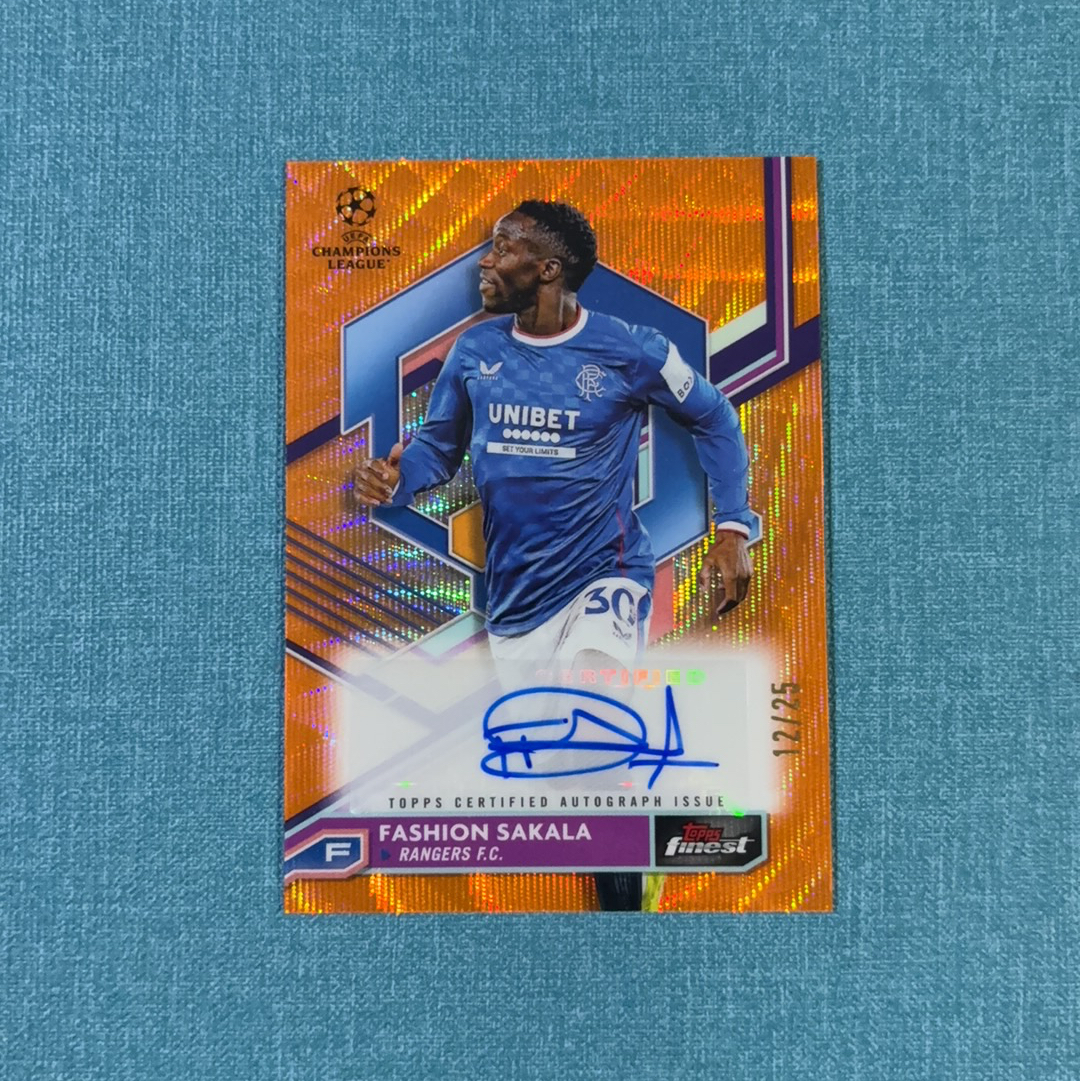 2022-23 Topps Finest 欧战 Fashion Sakala 萨卡拉 签字 12/25编 低编 橙波纹折 格拉斯哥流浪者 卡品如图 ZCC 卡淘