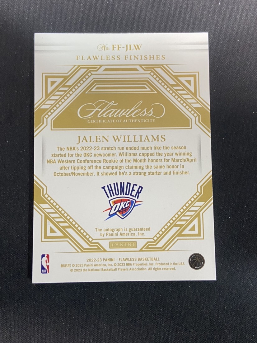 2022-23 Panini Flawless Jalen Williams RC 【小沈代卖】手提 雷霆 新秀 杰伦威廉姆斯 13/25编 签字 卡签 Finishes绝杀签 微瑕如图 专收 ...