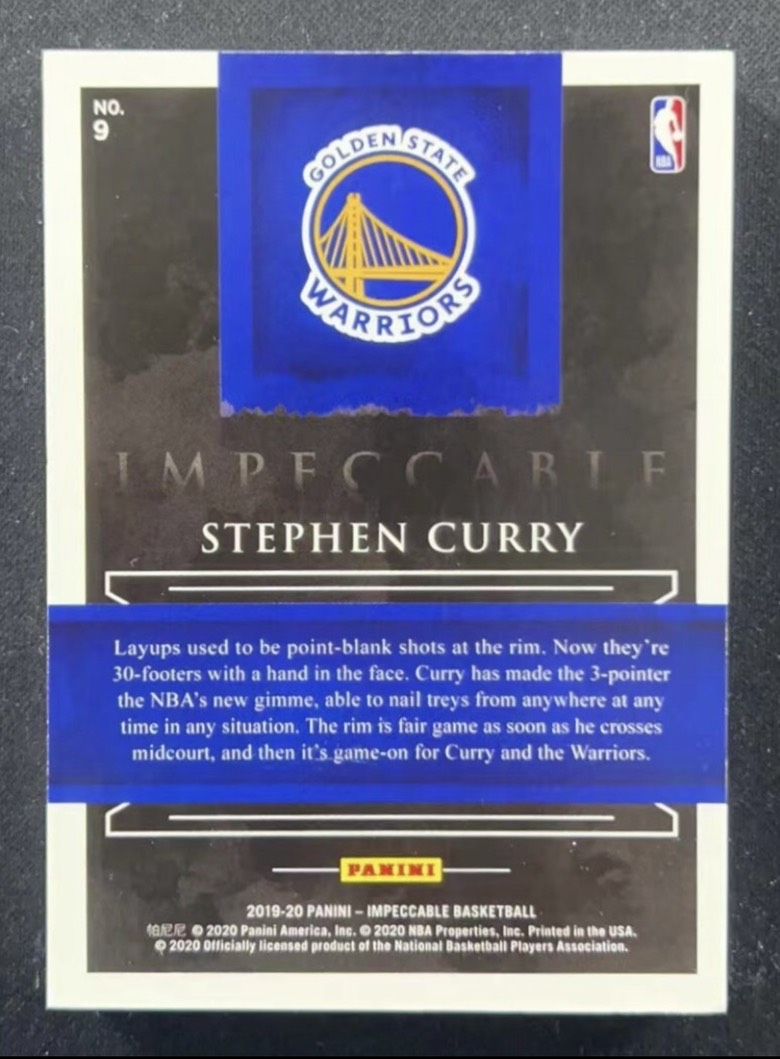 2019-20 Panini Impeccable Stephen Curry 【 ️25张 库里】稀有小真金logoman银砖 泼墨中国风 ...