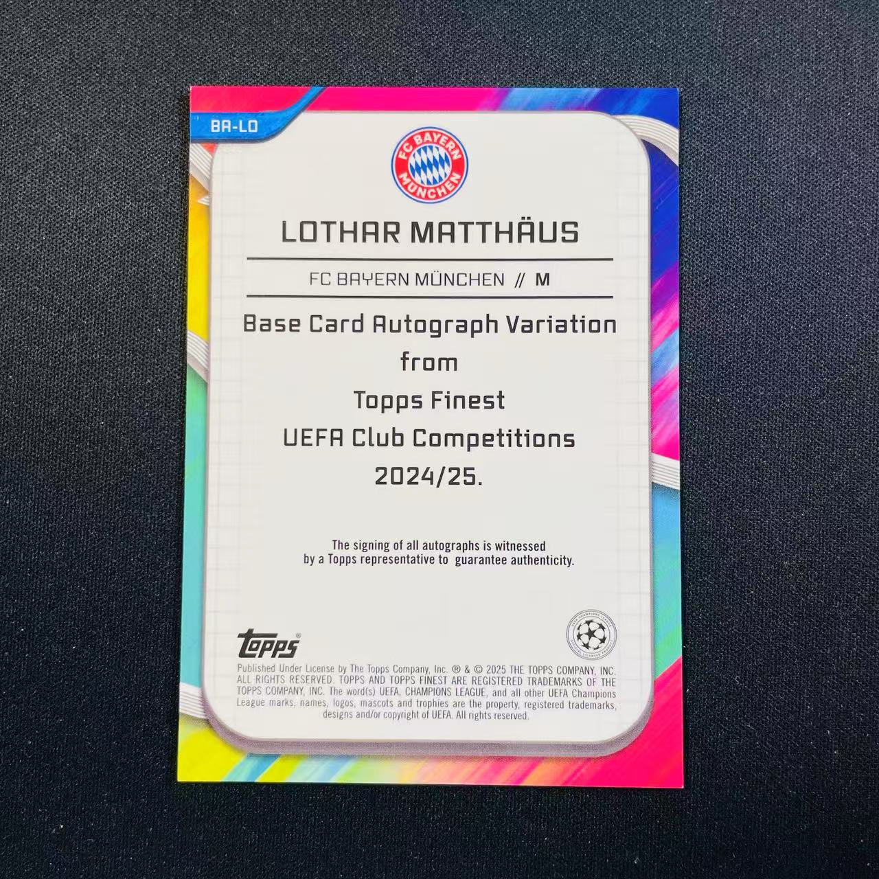 2025 Topps Finest 欧冠 LOTHAR MATTHAUS 马特乌斯 签字 25编 橙折 德国 拜仁慕尼黑 传奇 微痕轻印 洛北 ...