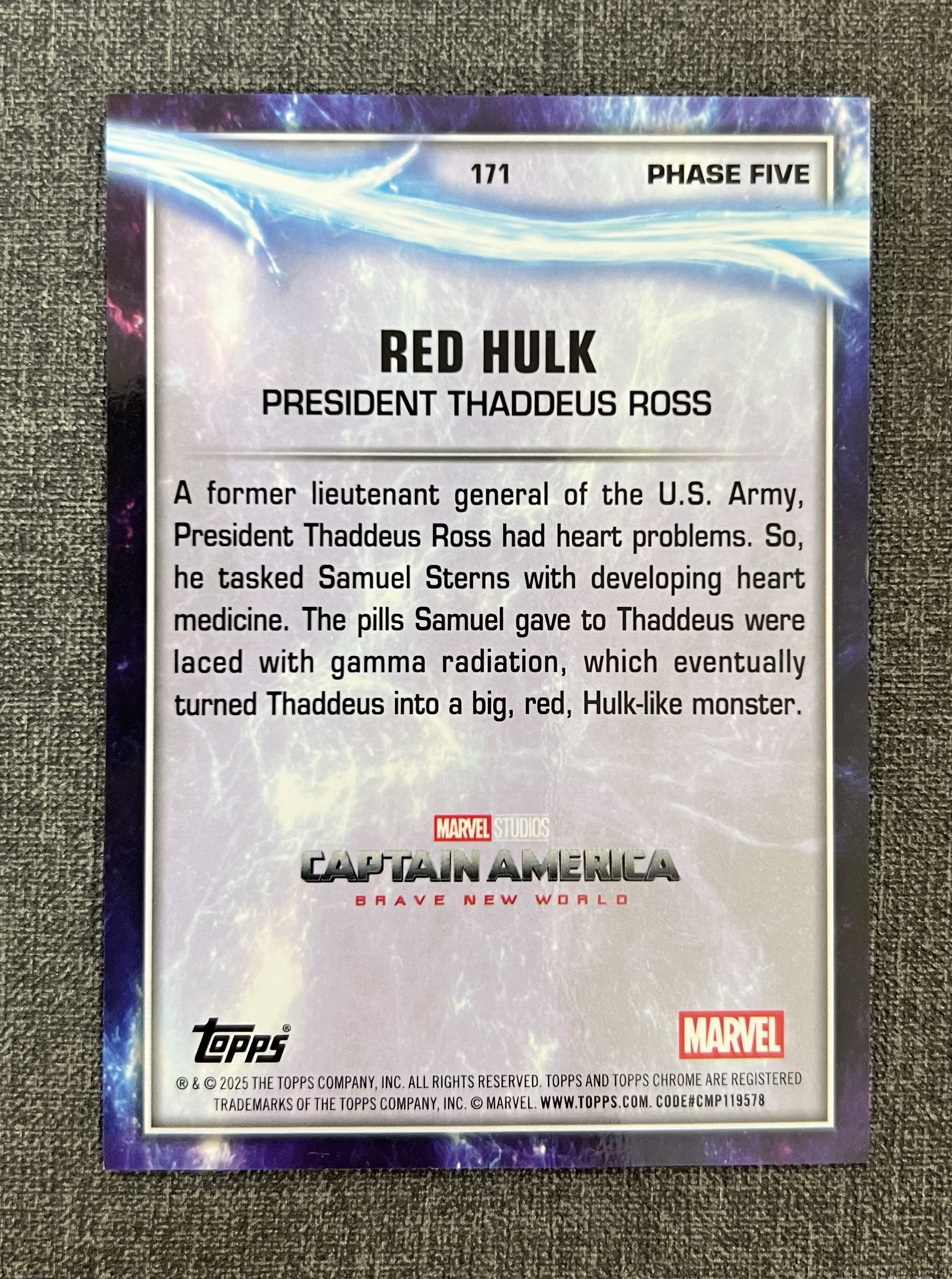 2025 Topps Marvel (MCU) Chrome Studios 漫威 元年 真人影视 红浩克 初登 金波纹折射 限量/50 品相 ...