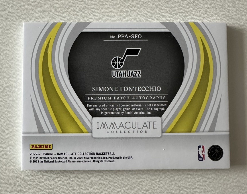 2022-23 Panini Immaculate simone fontecchio RC 爵士新秀 丰泰基奥 imm系列 RPA PPA ...