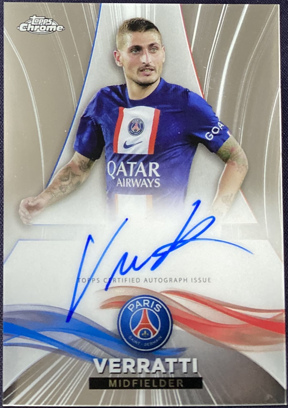 2022-23 Topps Chrome Marco Verratti 维拉蒂 巴黎圣日耳曼 意大利 TC队盒 67/99编 Base签字 卡 ...