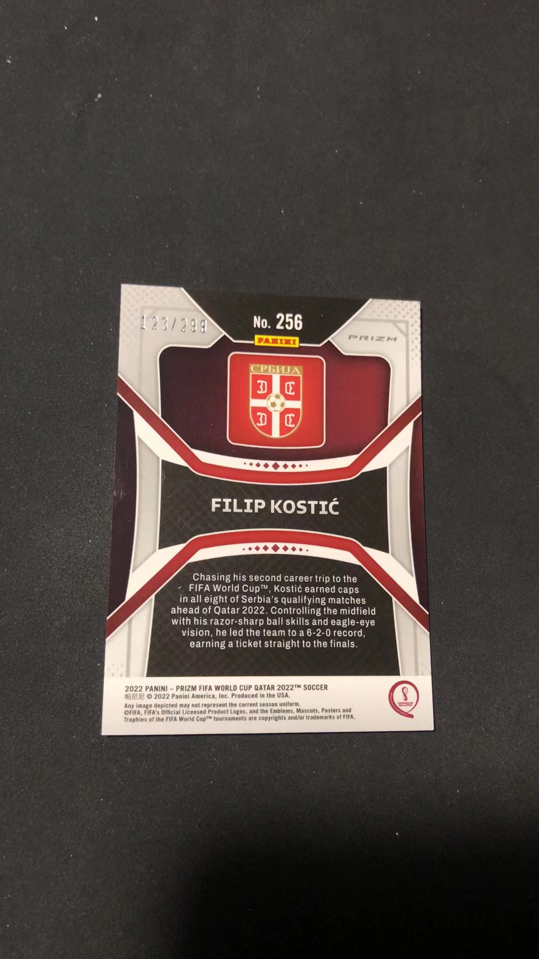 2022 Panini World Cup Prizm Filip Kostic 世界杯PZ 塞尔维亚 科斯蒂奇 123/299编 蓝折 梦煜 ...