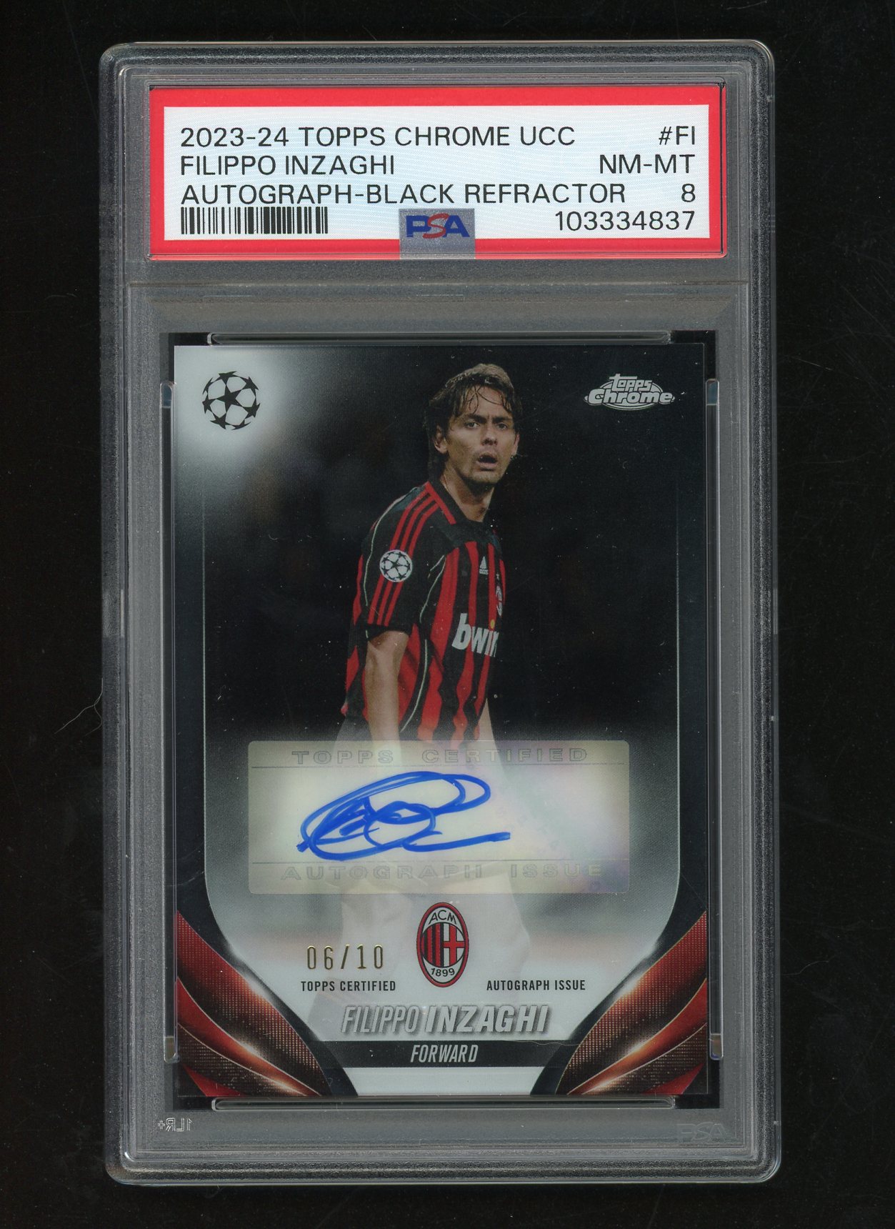 2023-24 Topps Chrome 欧战 Inzaghi 因扎吉 折射签字 黑折 AC米兰 意大利 6/10编 PSA8分评级【US10 ...