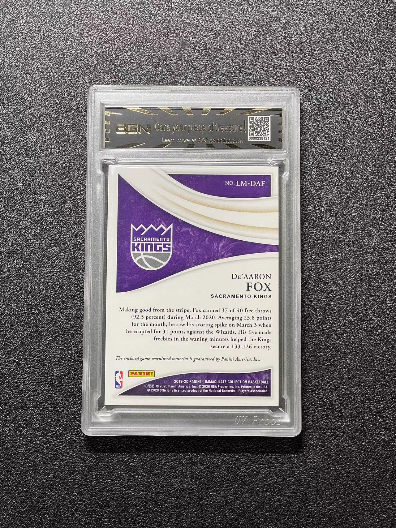 【超新星精品】2019-20 Immaculate De'Aaron Fox 国王 达龙福克斯 小狐狸 1of1 1/1编 logoman ...