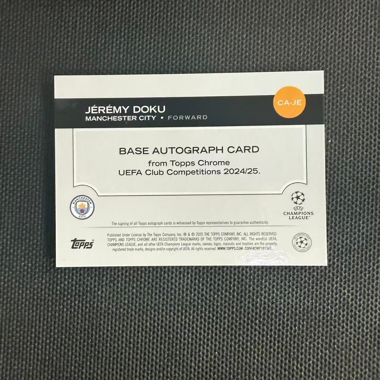 【德基拍卖】2024-25 Topps Chrome Jeremy Doku 欧战TC 曼城 热雷米 多库 签字 签名 品红熔岩折 /75编 ...