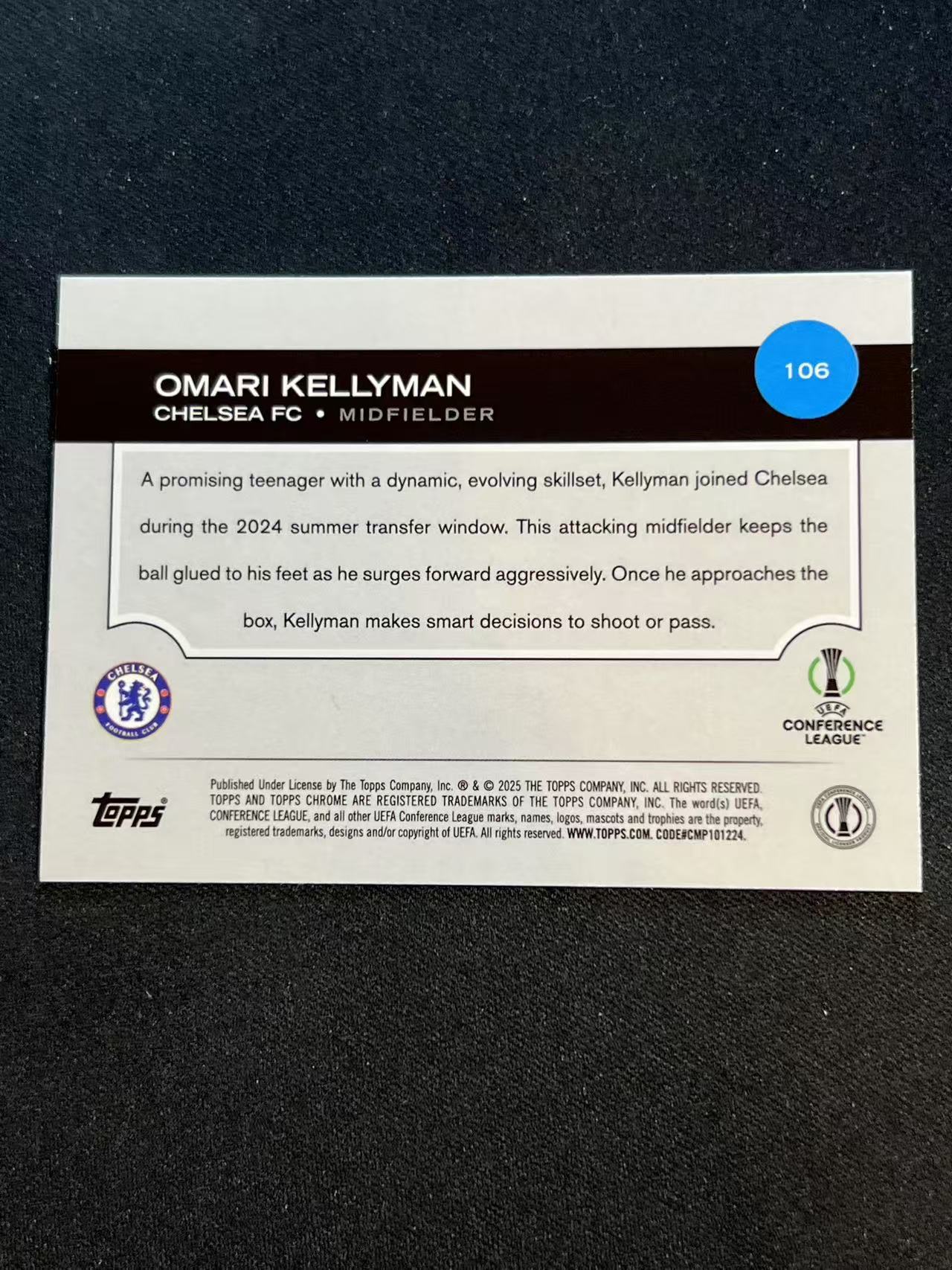 2025 Topps Chrome Omari Kellyman RC 【悟吉塔代拍】欧冠TC 切尔西 英格兰 新秀 凯利曼 125编 绿波纹 ...