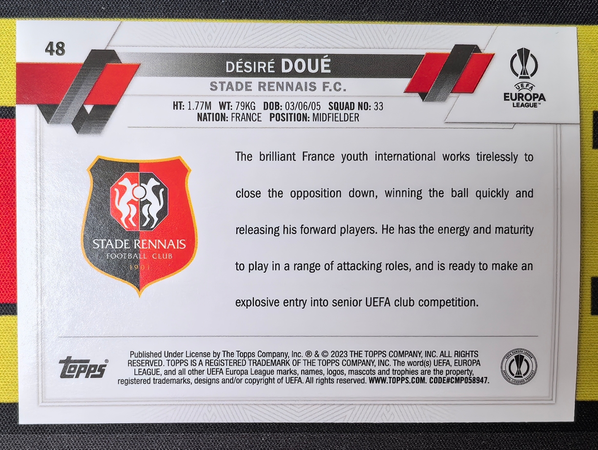 2022-23 Topps UCC Jade Désiré Doué RC 老米拍卖HF002 欧战碧玉 雷恩 德西雷 杜埃 新秀 碧玉折 ...