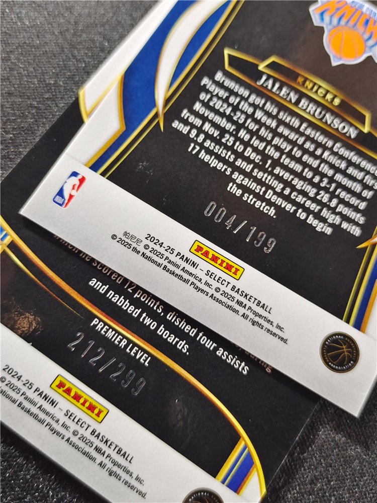 【LA拍卖】2024-25 Panini Select Jalen Brunson 杰伦 布伦森 独行侠 尼克斯 1级 2级 Base 红折 ...
