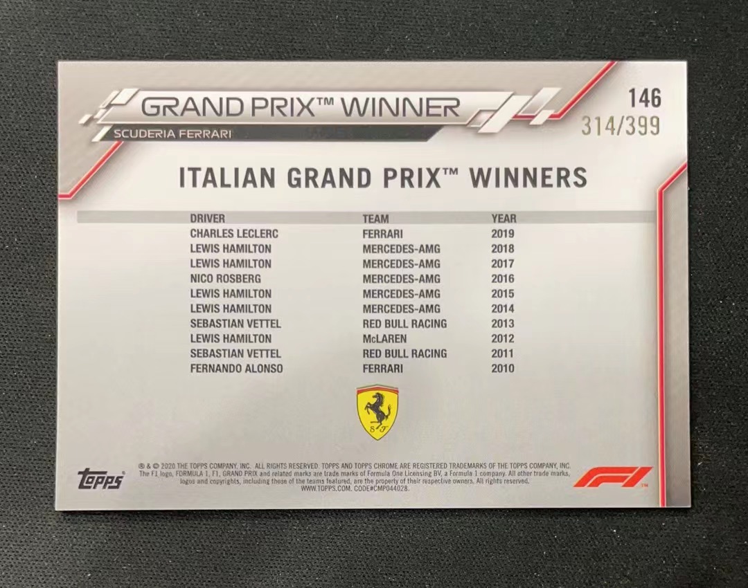 【长安代卖】2019-20 Topps Chrome F1 法拉利 2019意大利大奖赛冠军 夏尔勒克莱尔 单人庆祝选图 大比例 紫折 235 ...