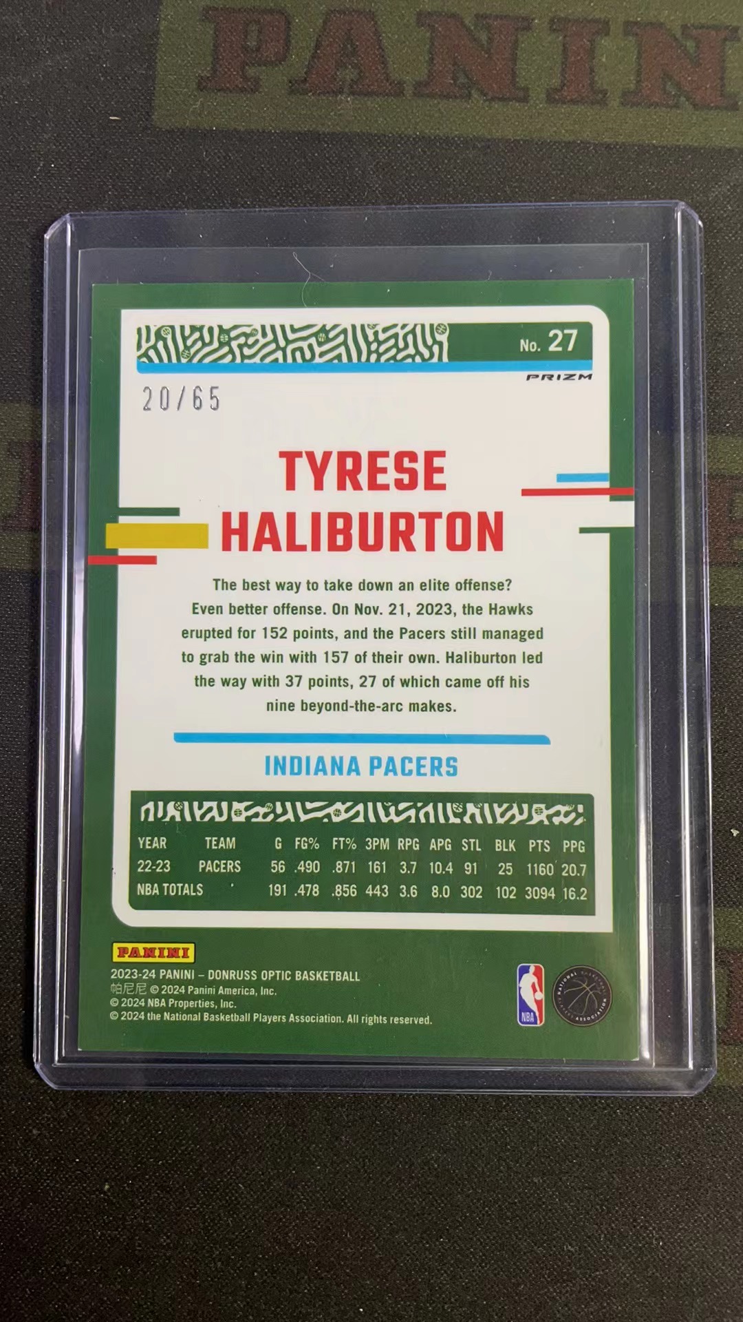 2023-24 Panini Optic Tyrese Haliburton 哈里伯顿 65编 绿圈圈折 步行者核心 顶级年轻好人 哈利伯顿 ...