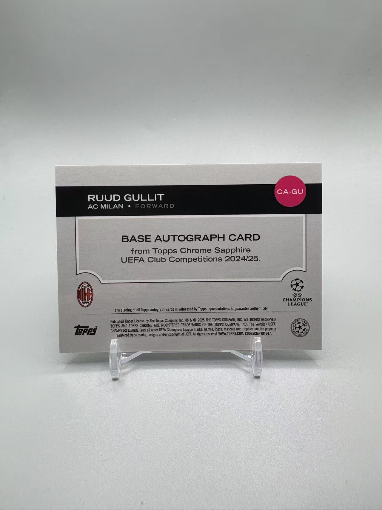 2024-25 Topps Chrome Ruud Gullit 【灰灰代拍】chrome 蓝宝石系列 AC米兰 古利特 签字 10编 黑碎冰 ...